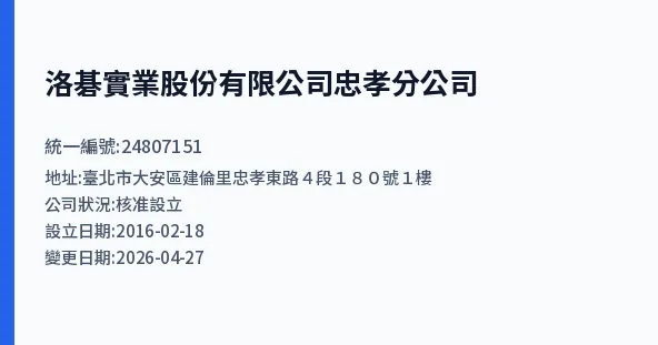 洛碁實業股份有限公司忠孝分公司的照片-統編 24807151(臺北市) 公司登記資料與營業項目詳細圖表
