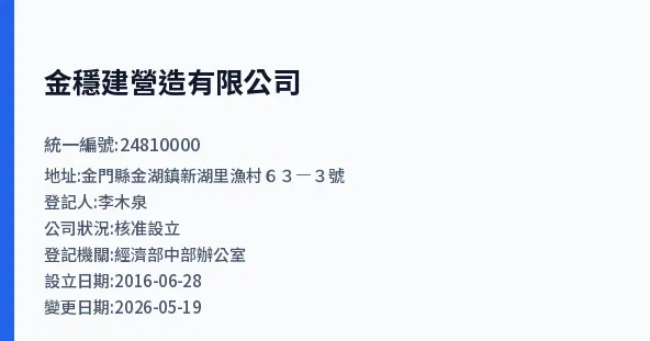 金穩建營造有限公司的照片-統編 24810000(金門縣) 公司登記資料與營業項目詳細圖表