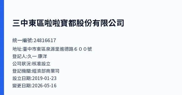 三中東區啦啦寶都股份有限公司的照片-統編 24816617(臺中市) 公司登記資料與營業項目詳細圖表