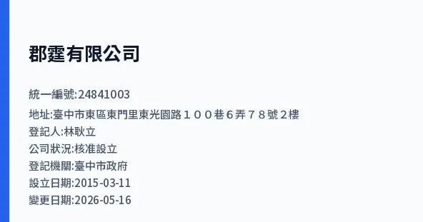 郡霆有限公司的照片-統編 24841003(臺中市) 公司登記資料與營業項目詳細圖表