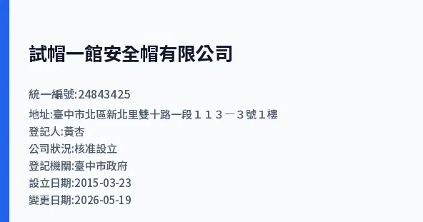 試帽一館安全帽有限公司的照片-統編 24843425(臺中市) 公司登記資料與營業項目詳細圖表