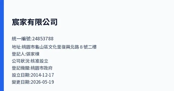 宸家有限公司的照片-統編 24853788(桃園市) 公司登記資料與營業項目詳細圖表