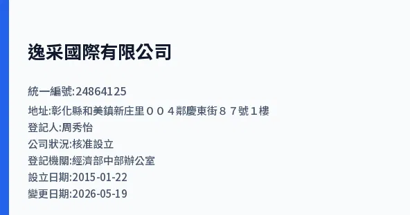 逸采國際有限公司的照片-統編 24864125(彰化縣) 公司登記資料與營業項目詳細圖表