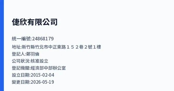 倢欣有限公司的照片-統編 24868179(新竹縣) 公司登記資料與營業項目詳細圖表