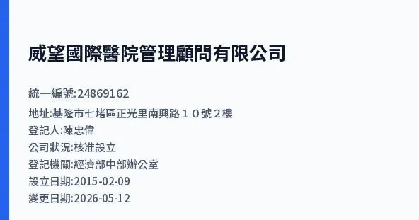 威望國際醫院管理顧問有限公司的照片-統編 24869162(基隆市) 公司登記資料與營業項目詳細圖表