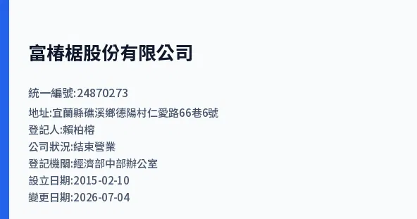 富椿椐股份有限公司的照片-統編 24870273(宜蘭縣) 公司登記資料與營業項目詳細圖表