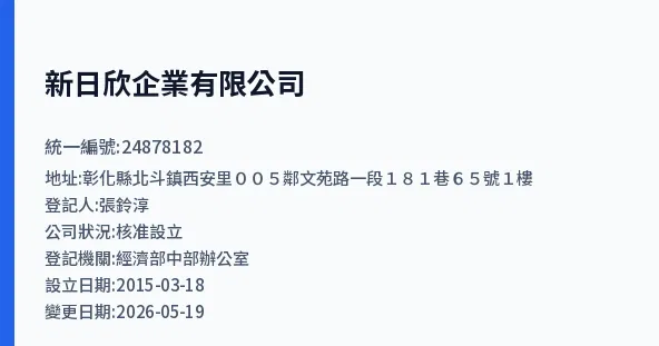 新日欣企業有限公司的照片-統編 24878182(彰化縣) 公司登記資料與營業項目詳細圖表