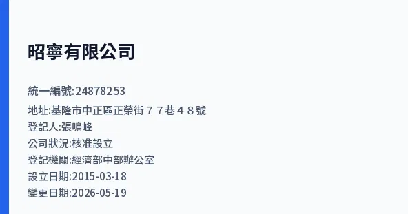 昭寧有限公司的照片-統編 24878253(基隆市) 公司登記資料與營業項目詳細圖表