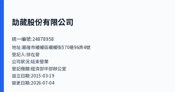 劼葳股份有限公司的照片-統編 24878958(基隆市) 公司登記資料與營業項目詳細圖表