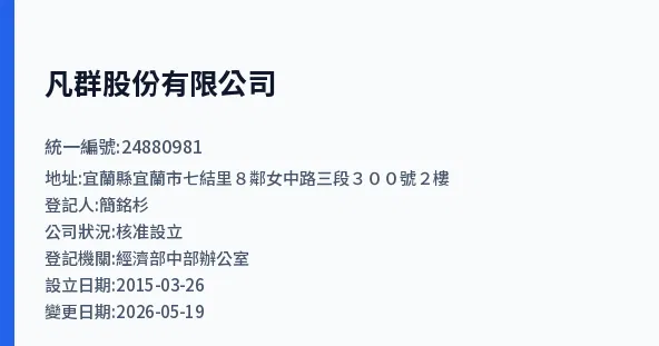 凡群股份有限公司的照片-統編 24880981(宜蘭縣) 公司登記資料與營業項目詳細圖表