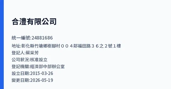 合澧有限公司的照片-統編 24881686(彰化縣) 公司登記資料與營業項目詳細圖表