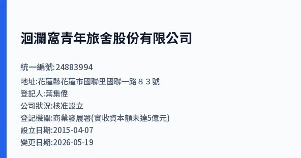 洄瀾窩青年旅舍股份有限公司的照片-統編 24883994(花蓮縣) 公司登記資料與營業項目詳細圖表