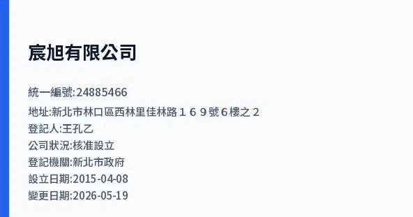 宸旭有限公司的照片-統編 24885466(新北市) 公司登記資料與營業項目詳細圖表