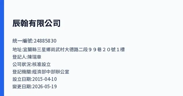 辰翰有限公司的照片-統編 24885830(宜蘭縣) 公司登記資料與營業項目詳細圖表