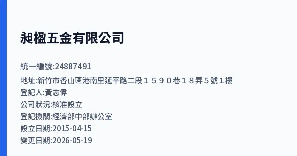 昶楹五金有限公司的照片-統編 24887491(新竹市) 公司登記資料與營業項目詳細圖表