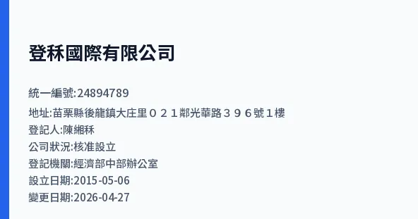 登秝國際有限公司的照片-統編 24894789(苗栗縣) 公司登記資料與營業項目詳細圖表