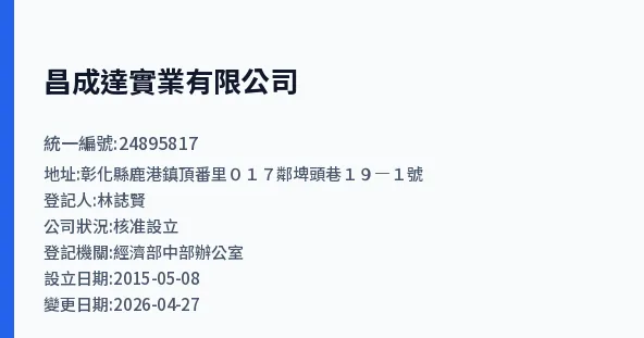 昌成達實業有限公司的照片-統編 24895817(彰化縣) 公司登記資料與營業項目詳細圖表
