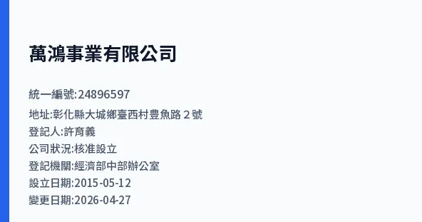 萬鴻事業有限公司的照片-統編 24896597(彰化縣) 公司登記資料與營業項目詳細圖表