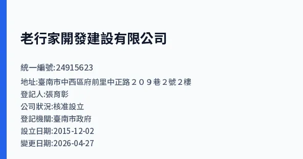 老行家開發建設有限公司的照片-統編 24915623(臺南市) 公司登記資料與營業項目詳細圖表