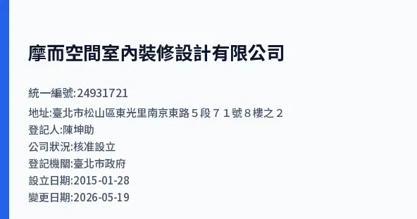 摩而空間室內裝修設計有限公司的照片-統編 24931721(臺北市) 公司登記資料與營業項目詳細圖表