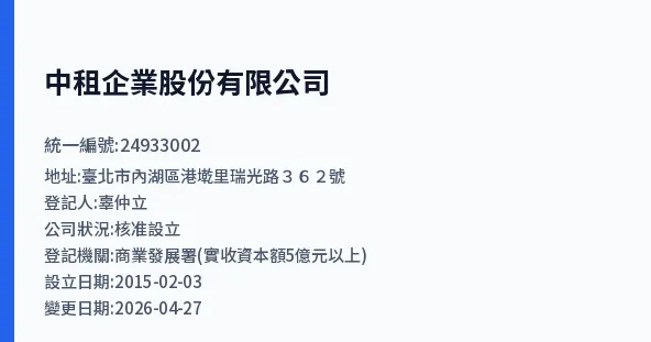 中租企業股份有限公司的照片-統編 24933002(臺北市) 公司登記資料與營業項目詳細圖表