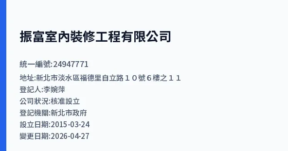 振富室內裝修工程有限公司的照片-統編 24947771(新北市) 公司登記資料與營業項目詳細圖表