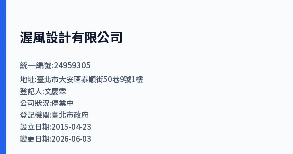 渥風設計有限公司的照片-統編 24959305(臺北市) 公司登記資料與營業項目詳細圖表