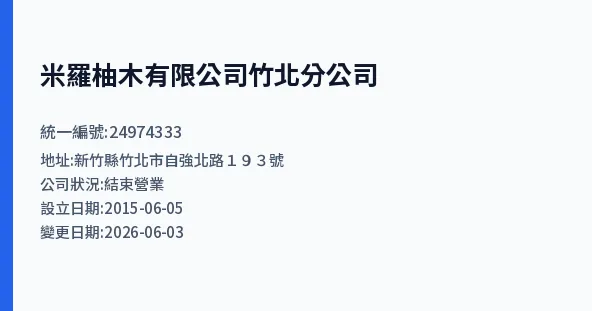 米羅柚木有限公司竹北分公司的照片-統編 24974333(新竹縣) 公司登記資料與營業項目詳細圖表