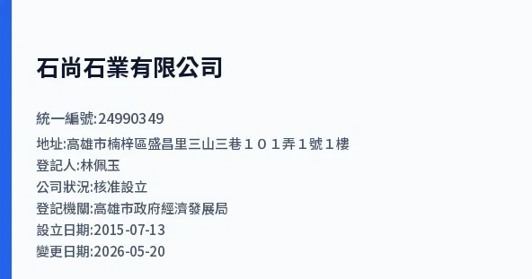石尚石業有限公司的照片-統編 24990349(高雄市) 公司登記資料與營業項目詳細圖表