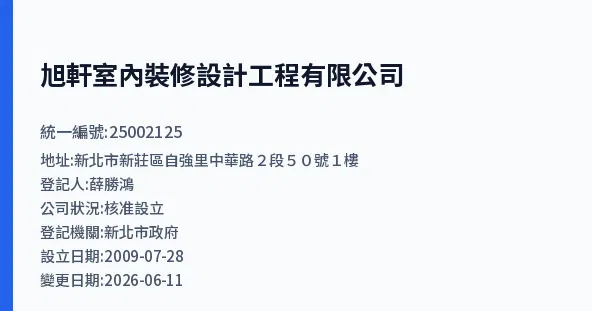 旭軒室內裝修設計工程有限公司的照片-統編 25002125(新北市) 公司登記資料與營業項目詳細圖表