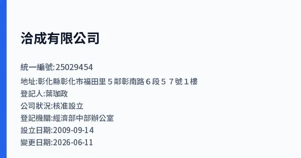 洽成有限公司的照片-統編 25029454(彰化縣) 公司登記資料與營業項目詳細圖表