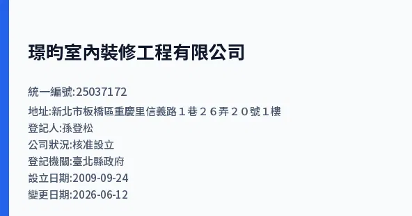 璟昀室內裝修工程有限公司的照片-統編 25037172(新北市) 公司登記資料與營業項目詳細圖表