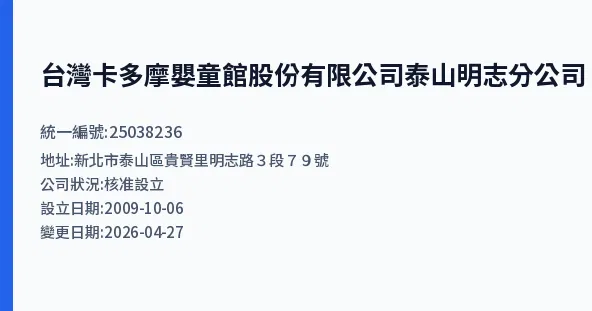 台灣卡多摩嬰童館股份有限公司泰山明志分公司的照片-統編 25038236(新北市) 公司登記資料與營業項目詳細圖表