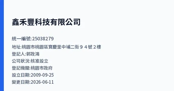 鑫禾豐科技有限公司的照片-統編 25038279(桃園市) 公司登記資料與營業項目詳細圖表