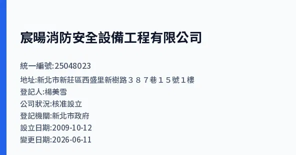 宸暘消防安全設備工程有限公司的照片-統編 25048023(新北市) 公司登記資料與營業項目詳細圖表