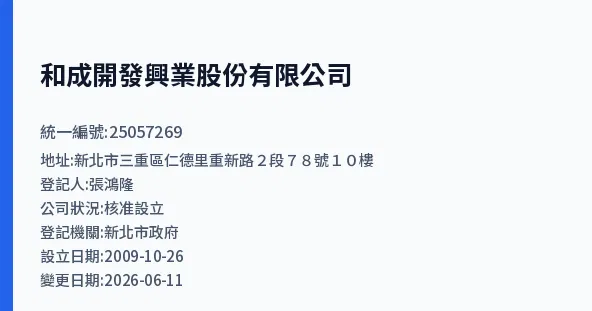 和成開發興業股份有限公司的照片-統編 25057269(新北市) 公司登記資料與營業項目詳細圖表