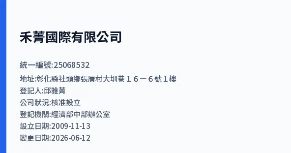禾菁國際有限公司的照片-統編 25068532(彰化縣) 公司登記資料與營業項目詳細圖表