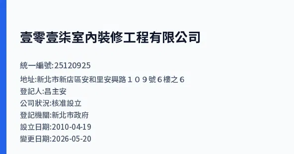 壹零壹柒室內裝修工程有限公司的照片-統編 25120925(新北市) 公司登記資料與營業項目詳細圖表