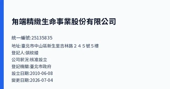 甪端精緻生命事業股份有限公司的照片-統編 25135835(臺北市) 公司登記資料與營業項目詳細圖表