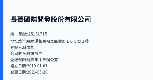 長菁國際開發股份有限公司的照片-統編 25151715(彰化縣) 公司登記資料與營業項目詳細圖表
