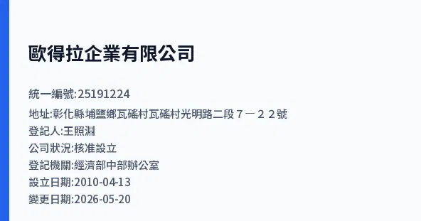 歐得拉企業有限公司的照片-統編 25191224(彰化縣) 公司登記資料與營業項目詳細圖表