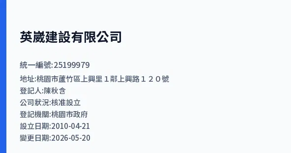 英崴建設有限公司的照片-統編 25199979(桃園市) 公司登記資料與營業項目詳細圖表