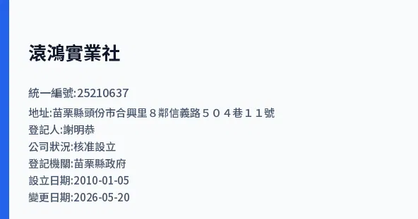 溒鴻實業社的照片-統編 25210637(苗栗縣) 公司登記資料與營業項目詳細圖表