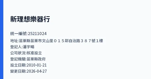 新理想樂器行的照片-統編 25211024(苗栗縣) 公司登記資料與營業項目詳細圖表