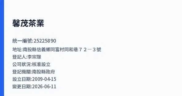 馨茂茶業的照片-統編 25225890(南投縣) 公司登記資料與營業項目詳細圖表
