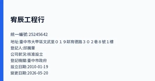 宥辰工程行的照片-統編 25245642(臺中市) 公司登記資料與營業項目詳細圖表
