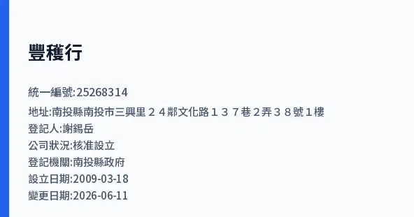 豐穫行的照片-統編 25268314(南投縣) 公司登記資料與營業項目詳細圖表