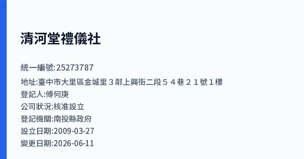 清河堂禮儀社的照片-統編 25273787(臺中市) 公司登記資料與營業項目詳細圖表