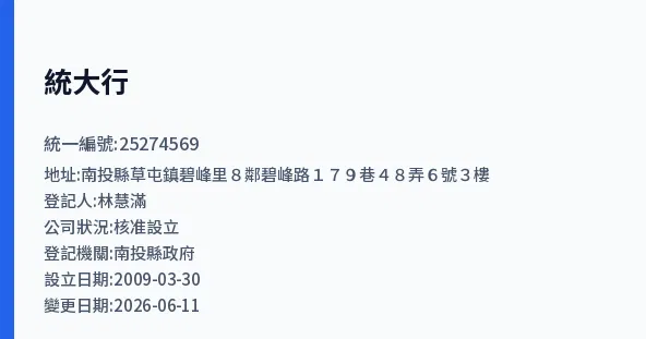 統大行的照片-統編 25274569(南投縣) 公司登記資料與營業項目詳細圖表