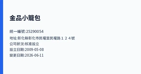 金品小籠包的照片-統編 25290054(彰化縣) 公司登記資料與營業項目詳細圖表